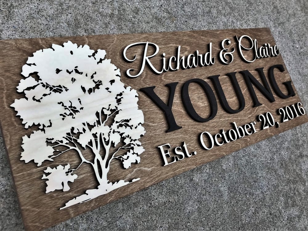 Custom Est Sign | 3D Wall Art | Family Name Sign with Tree | Wood Sign ...